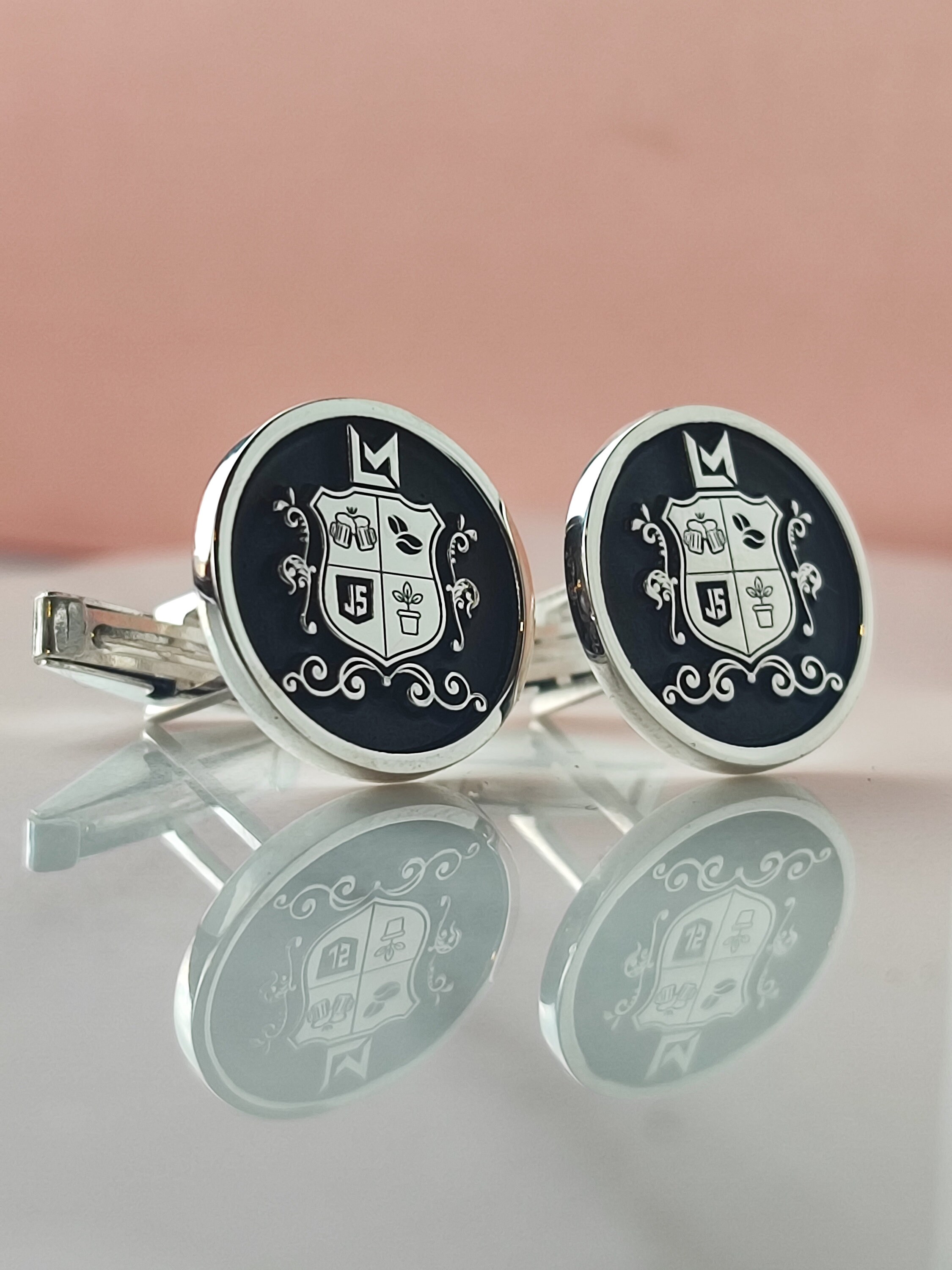 Custom Engraved Family Crest Cufflinks, Sterling Silver Coat of Arms ...
