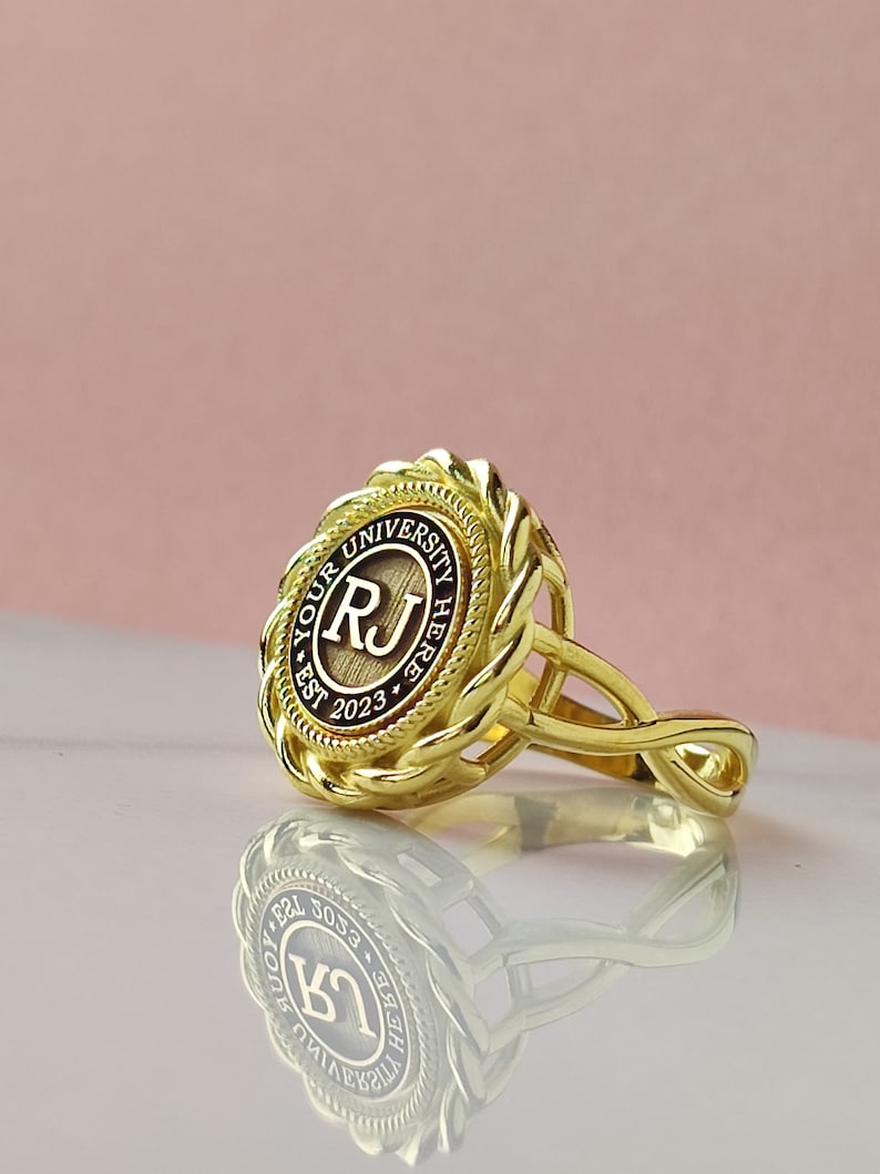 14K Gold & Sterling Silver University Ring, Personalized Graduation ...