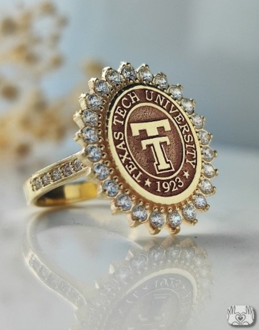Sterling Silver University Ring, Gold Plated, Customizable School Logo ...