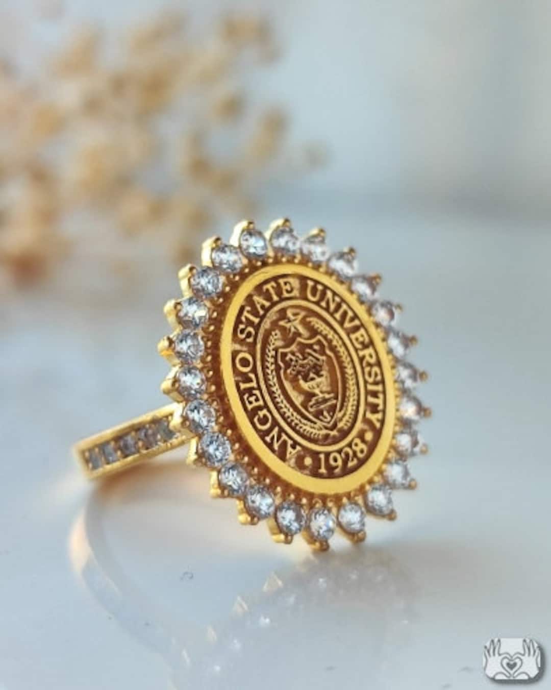 Custom 10K Gold Womens Class Ring With Gemstones, Graduation Gift Idea ...