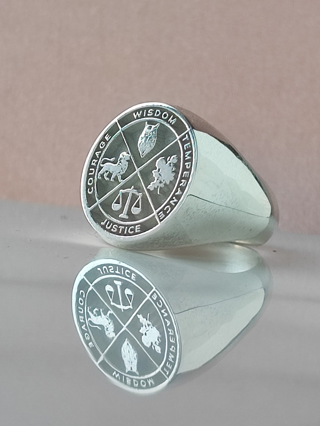 Stoic Rings•justice Wisdom Temperance Courage Ring•family Crest Rings ...