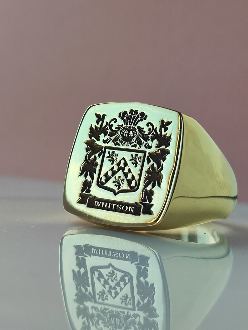 Custom Family Crest Signet Ring – Square Coat of Arms Ring 925 Sterling ...