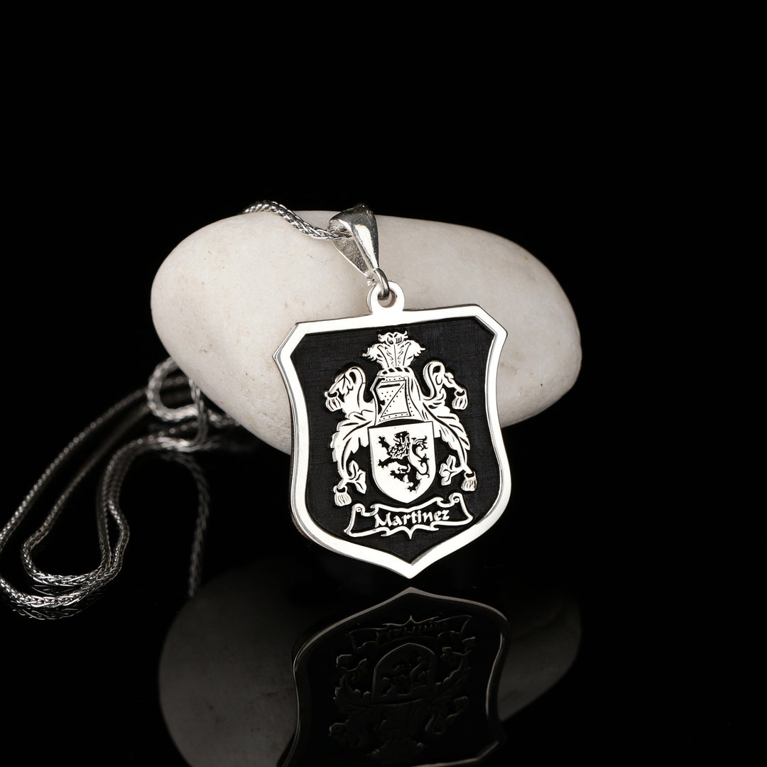 Custom Sterling Silver Family Crest Pendant, Personalized Coat of Arms ...