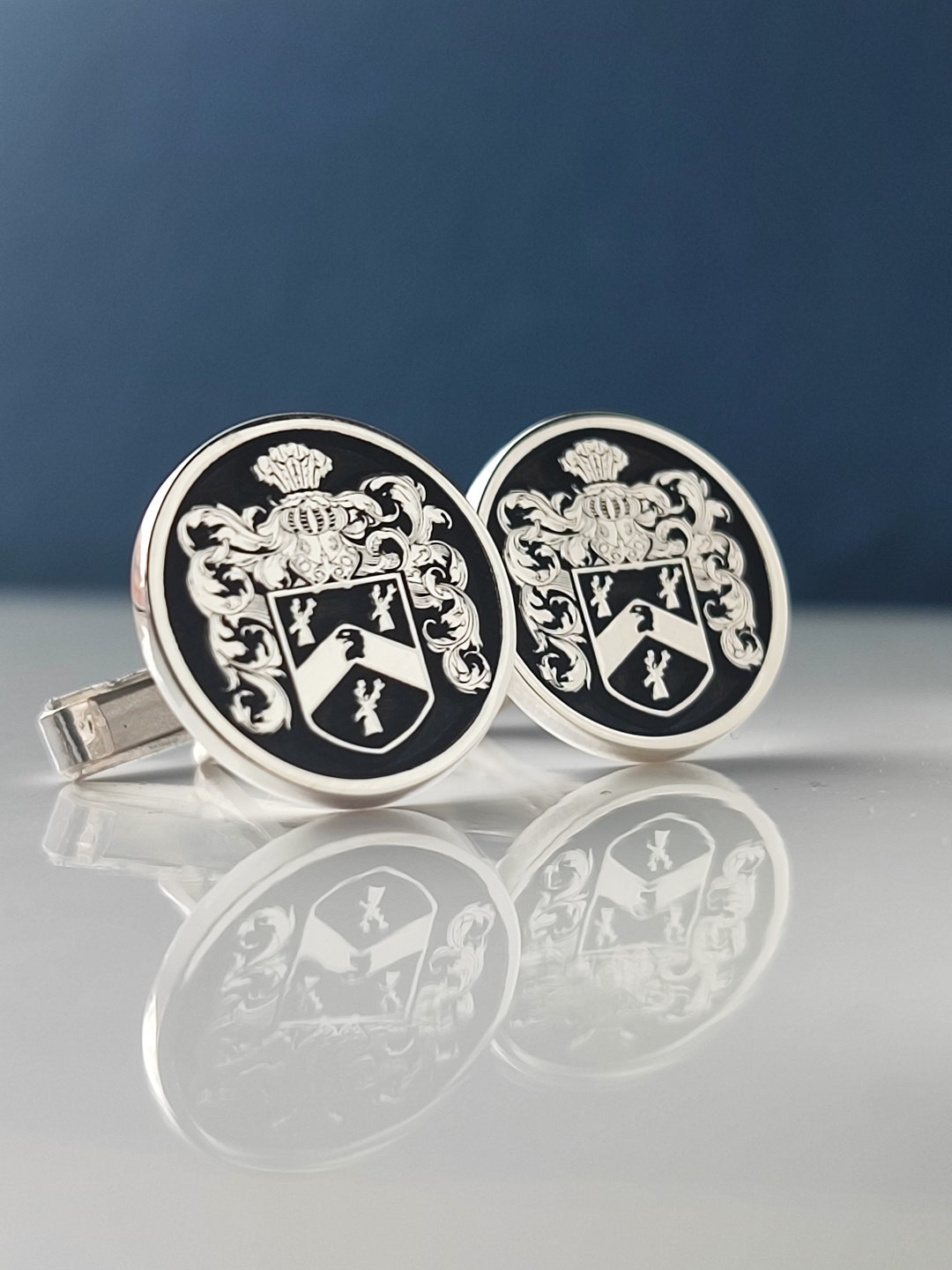 Sterling Silver Coat of Arms Signet Cufflinks, Family Crest Cufflinks ...