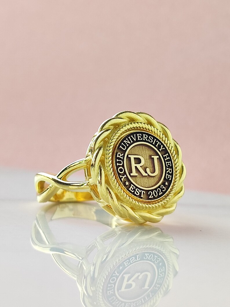 14K Gold & Sterling Silver University Ring, Personalized Graduation ...