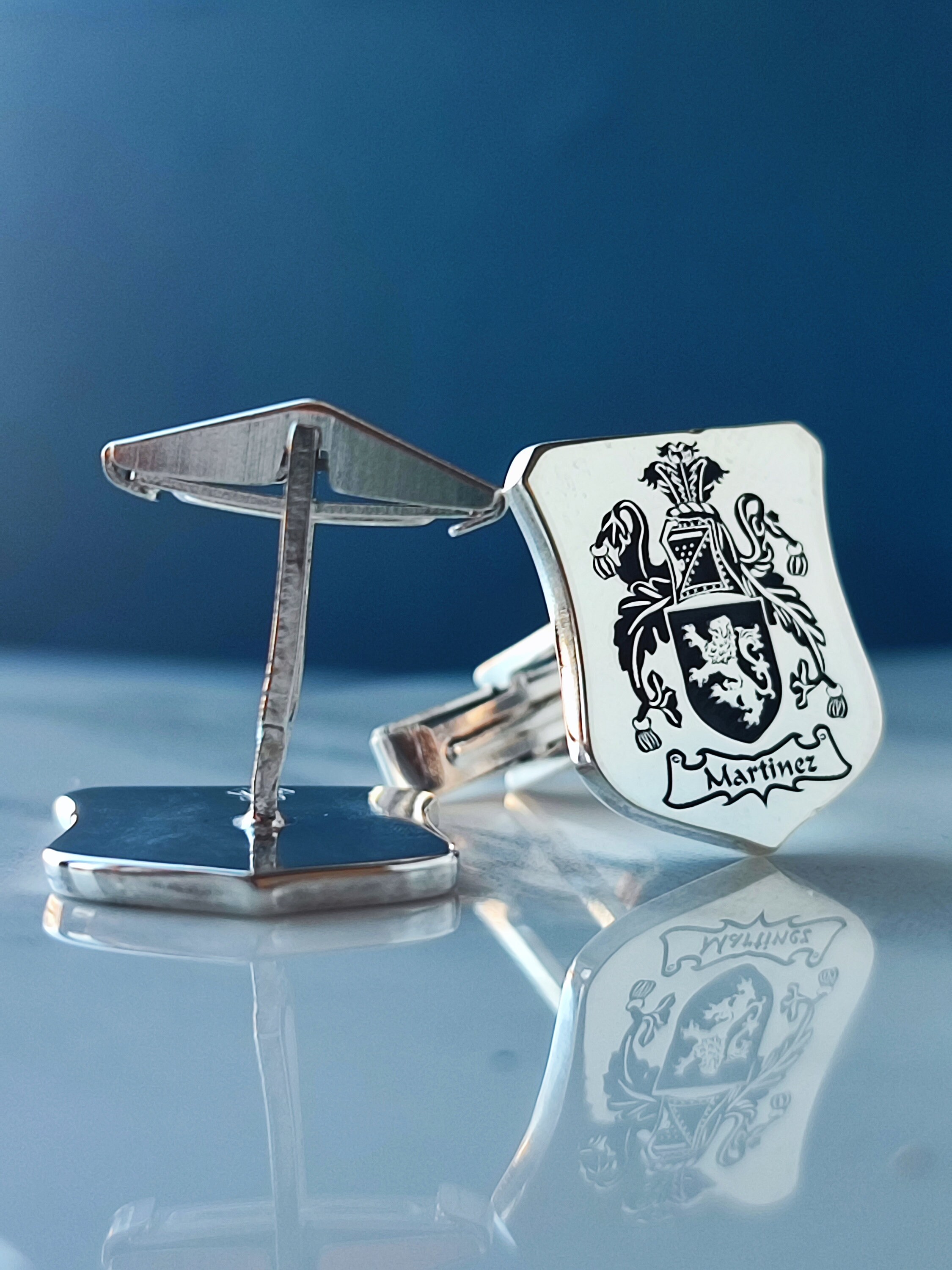 Custom Engraved Traditional Family Crest Shield Cufflink, Personalized ...