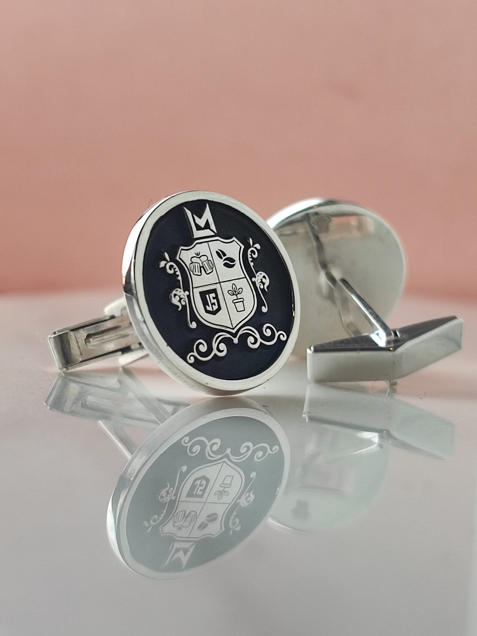 Custom Engraved Family Crest Cufflinks, Sterling Silver Coat of Arms ...