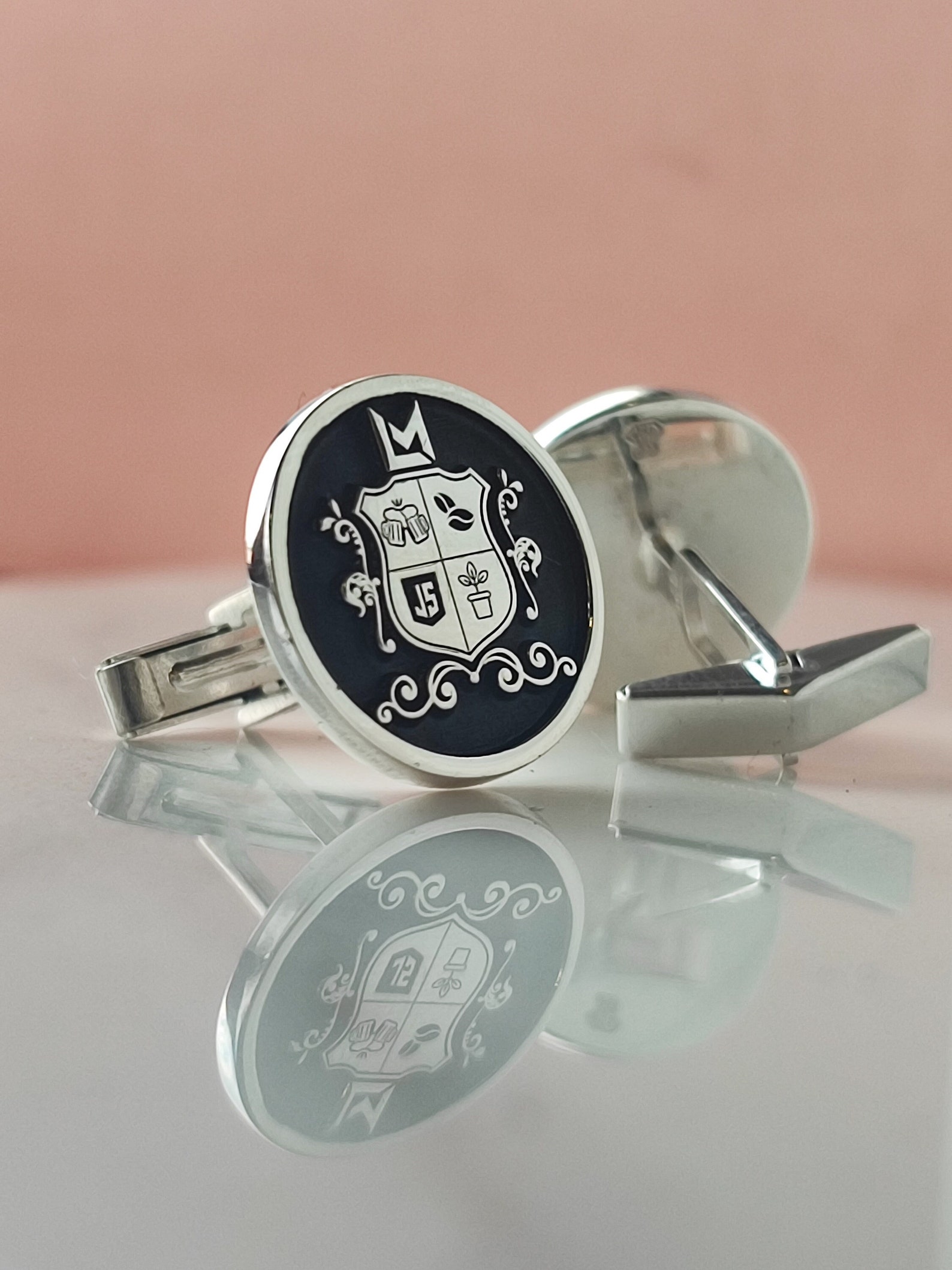 Custom Engraved Family Crest Cufflinks, Sterling Silver Coat of Arms ...