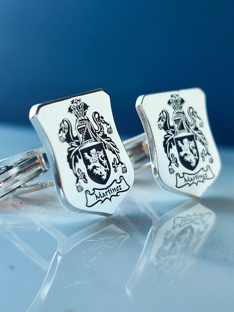 Custom Engraved Traditional Family Crest Shield Cufflink, Personalized ...