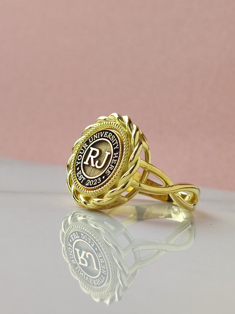 14K Gold & Sterling Silver University Ring, Personalized Graduation ...