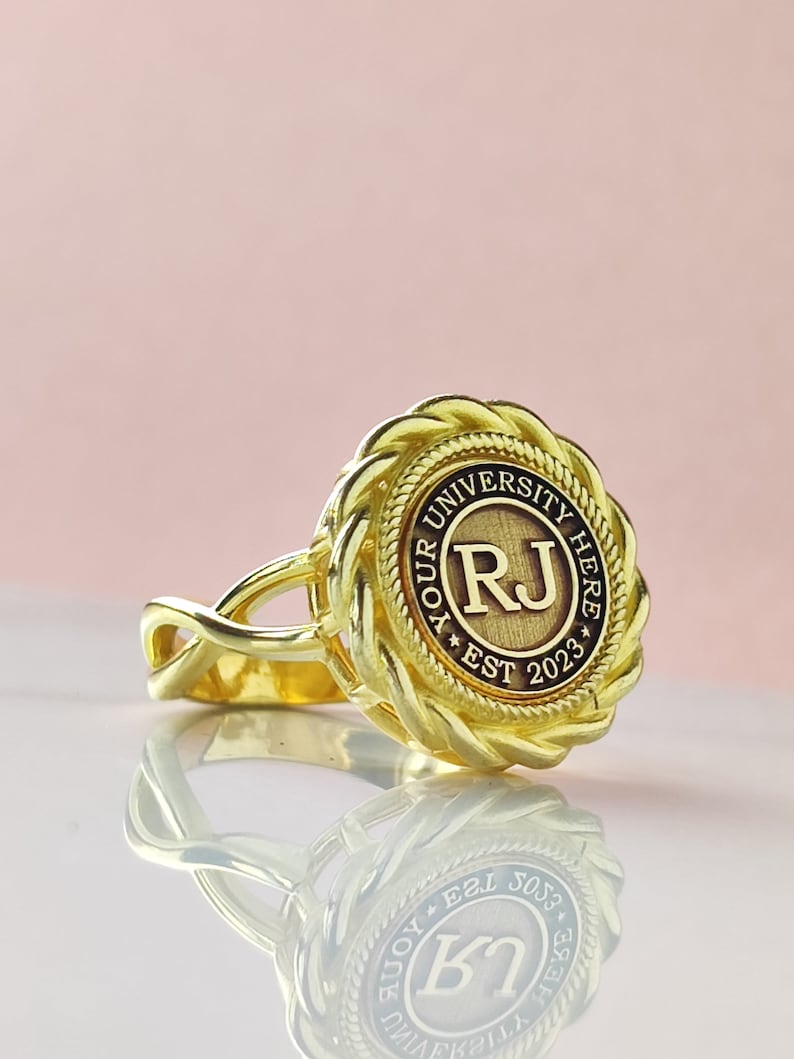 14K Gold & Sterling Silver University Ring, Personalized Graduation ...