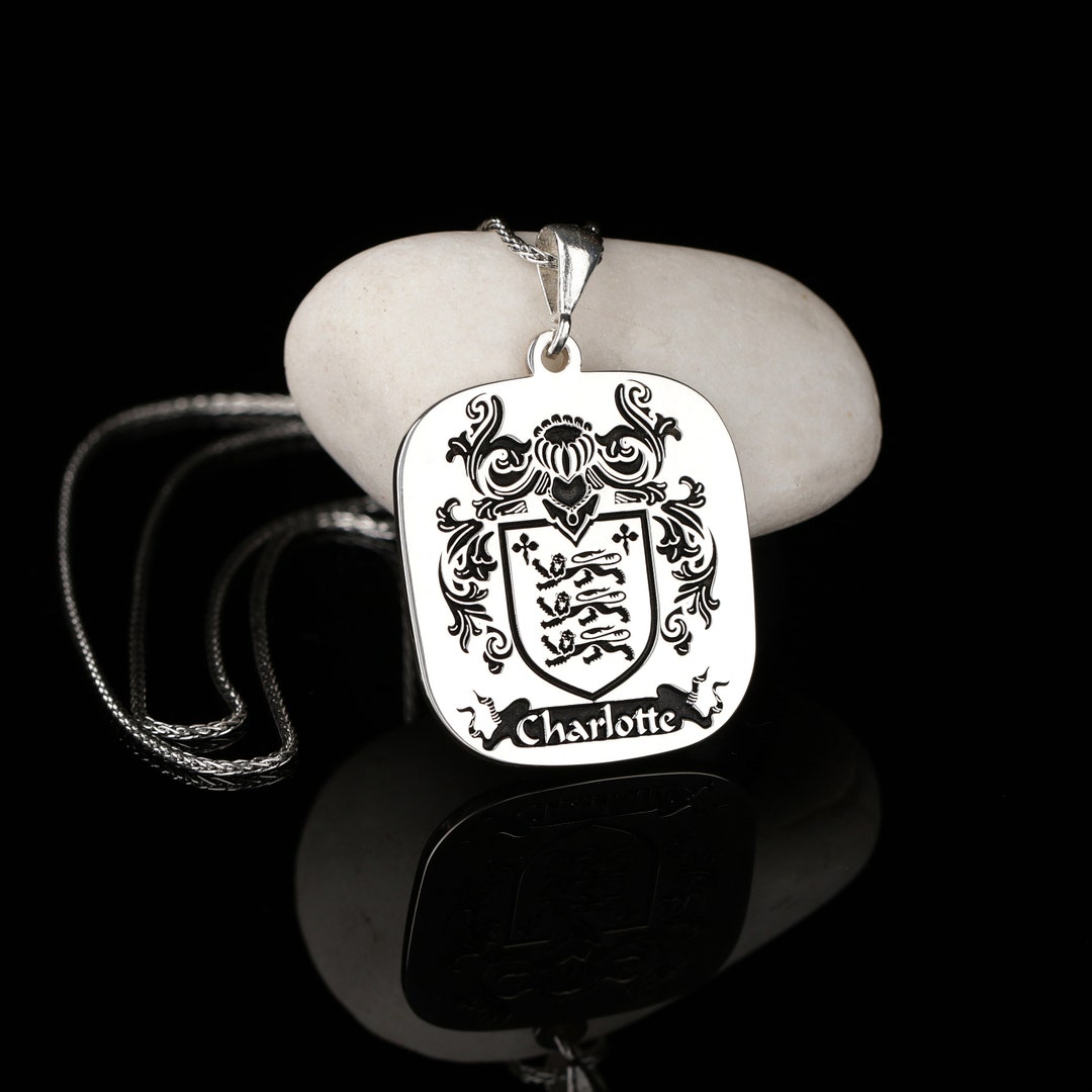 Solid Gold Coat of Arms Necklace, Family Crest Necklace, Custom Signet ...