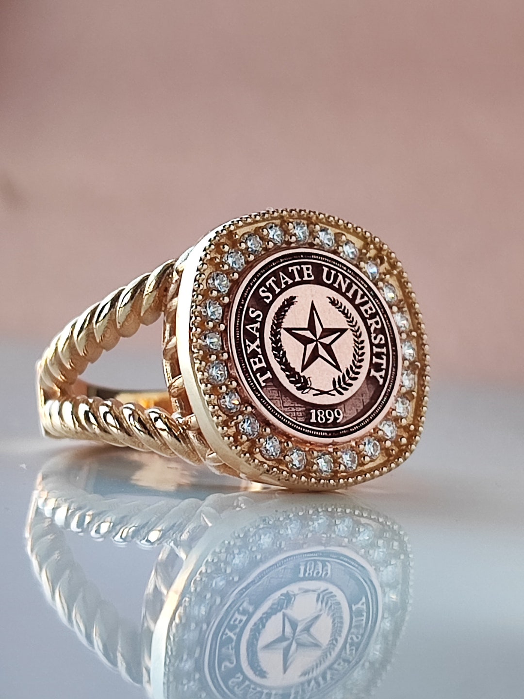 Signet College Ring , Solid Gold Woman Custom Ring , Personalized Ring ...