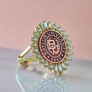 Woman Solid Gold College Ring , 14K Solid Gold Class Ring , University Ring , Rose Gold College ...