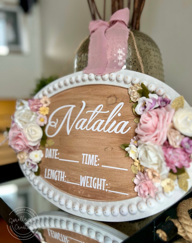 Baby Announcement Hospital Nursery Door Name Hanger /floral Baby Name ...