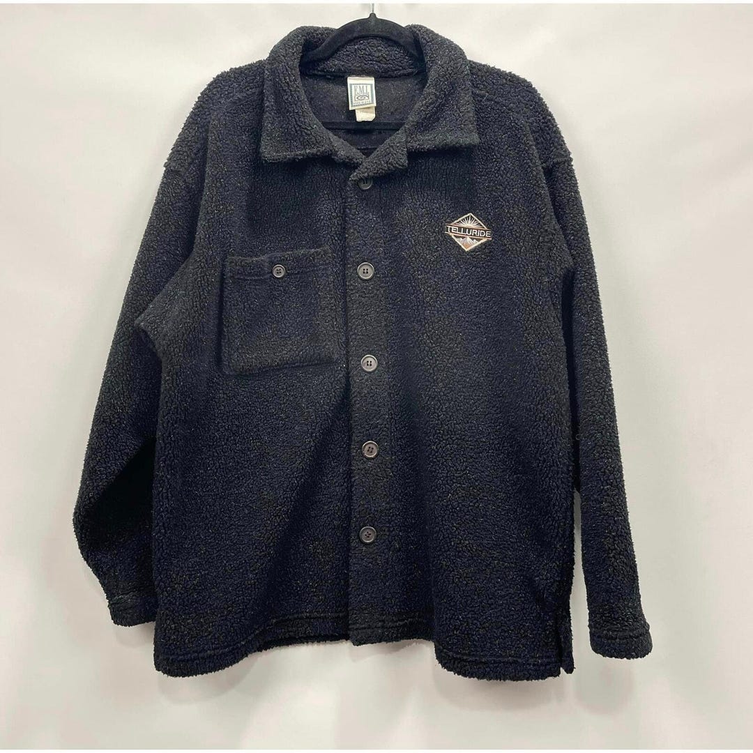 Vintage 1990s EMI Black Marled Fleece Button Front Telluride Mountain ...