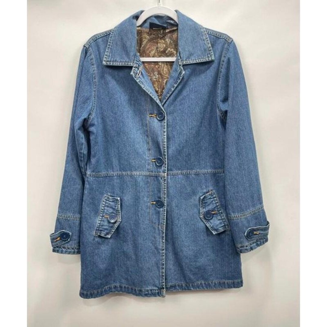 VTG Bill Blass Denim Chore Jacket Womens 10 Button Down Trench Boho ...