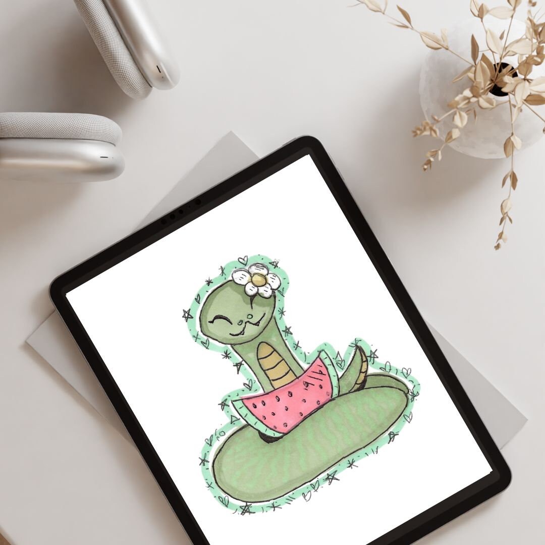 Hand-drawn Snake Eating Watermelon PNG/SVG Instant Download | Cute ...