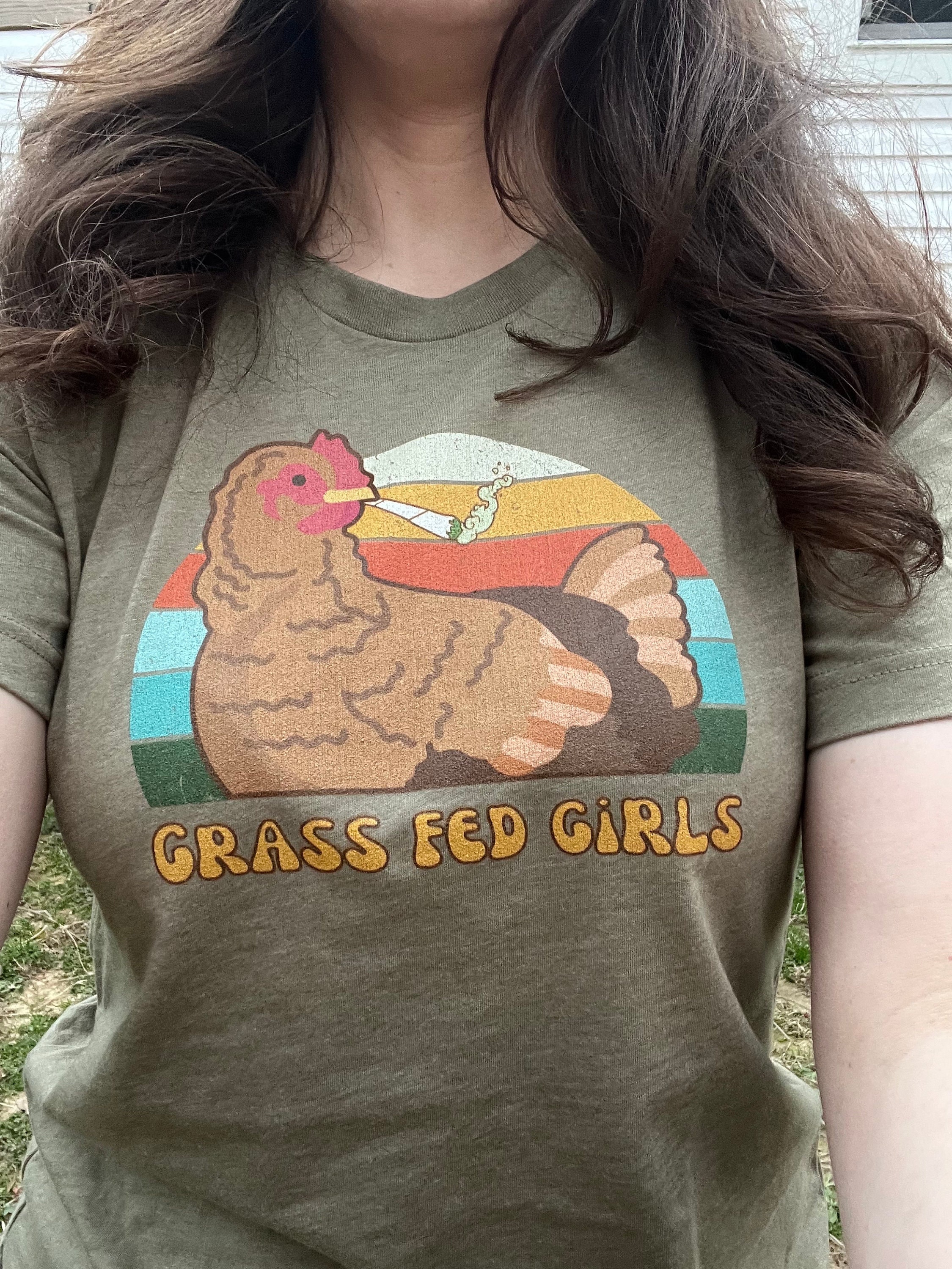 Grass Fed Girls, Chicken T-shirt, Fried Chicken, Retro Style Chicken ...