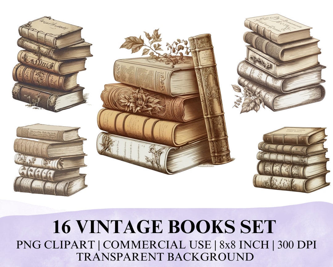 16 PNG Vintage Books Set, Vintage Set of Books Clipart, Vintage Books ...