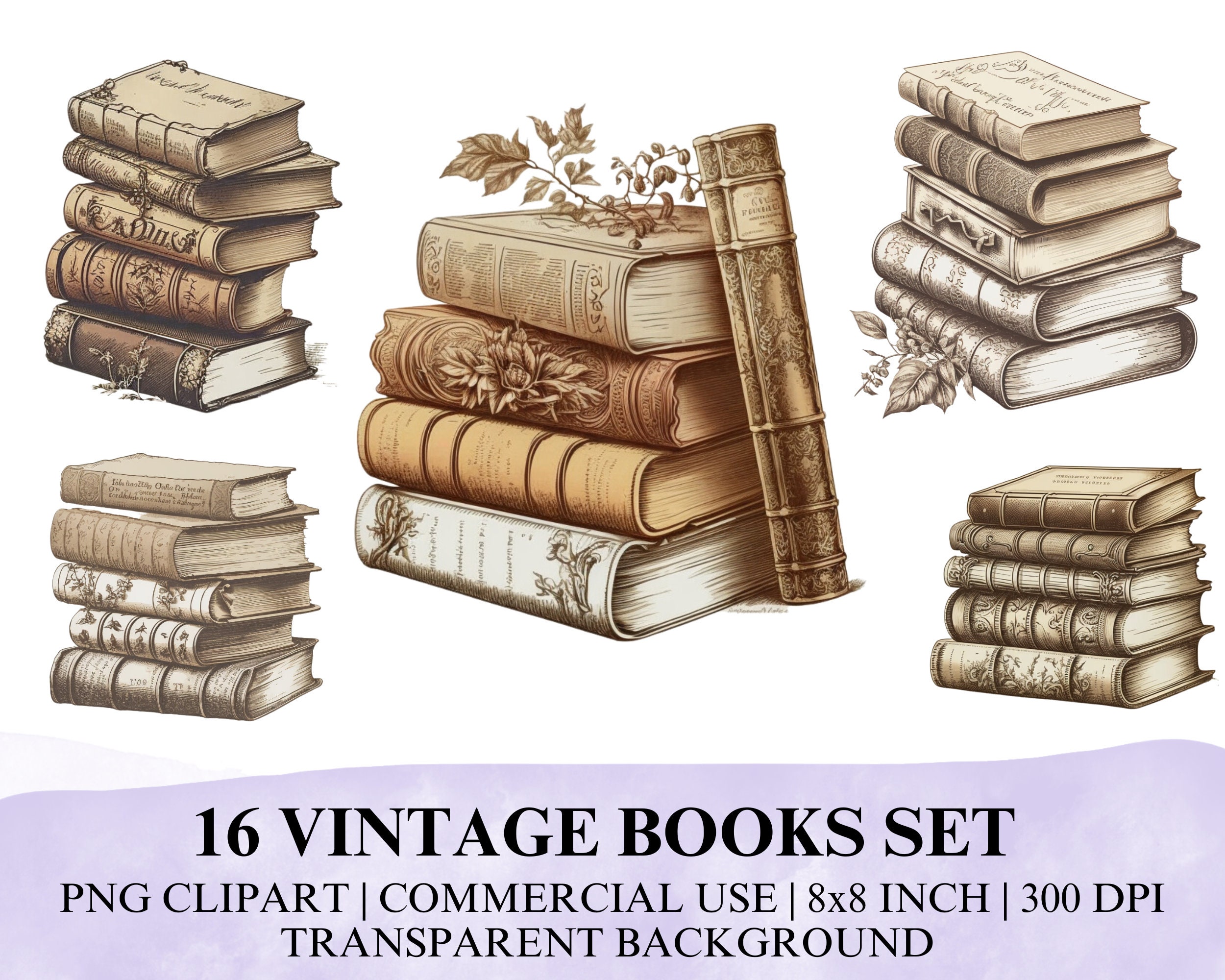 16 PNG Vintage Books Set, Vintage Set of Books Clipart, Vintage Books ...