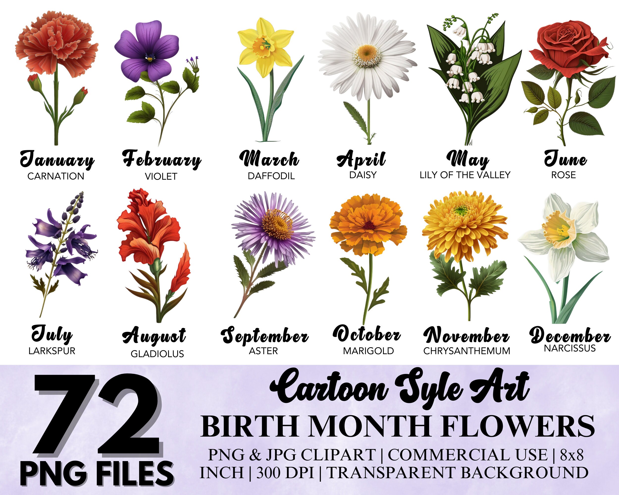 72 PNG Cartoon Style Birth Month Flowers Clipart, Clipart Birth Month ...