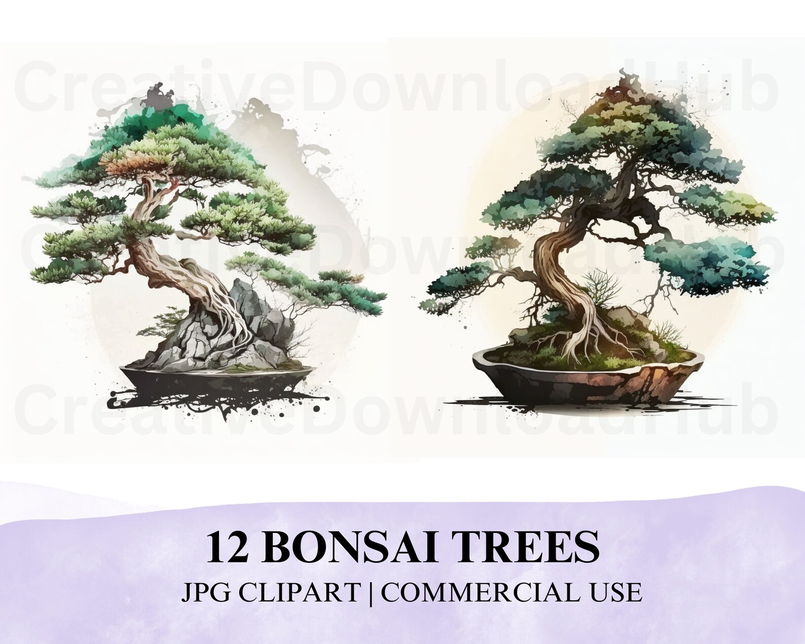 12 JPG Bonsai Trees Watercolor Clipart Download, Bonsai Tree JPG ...