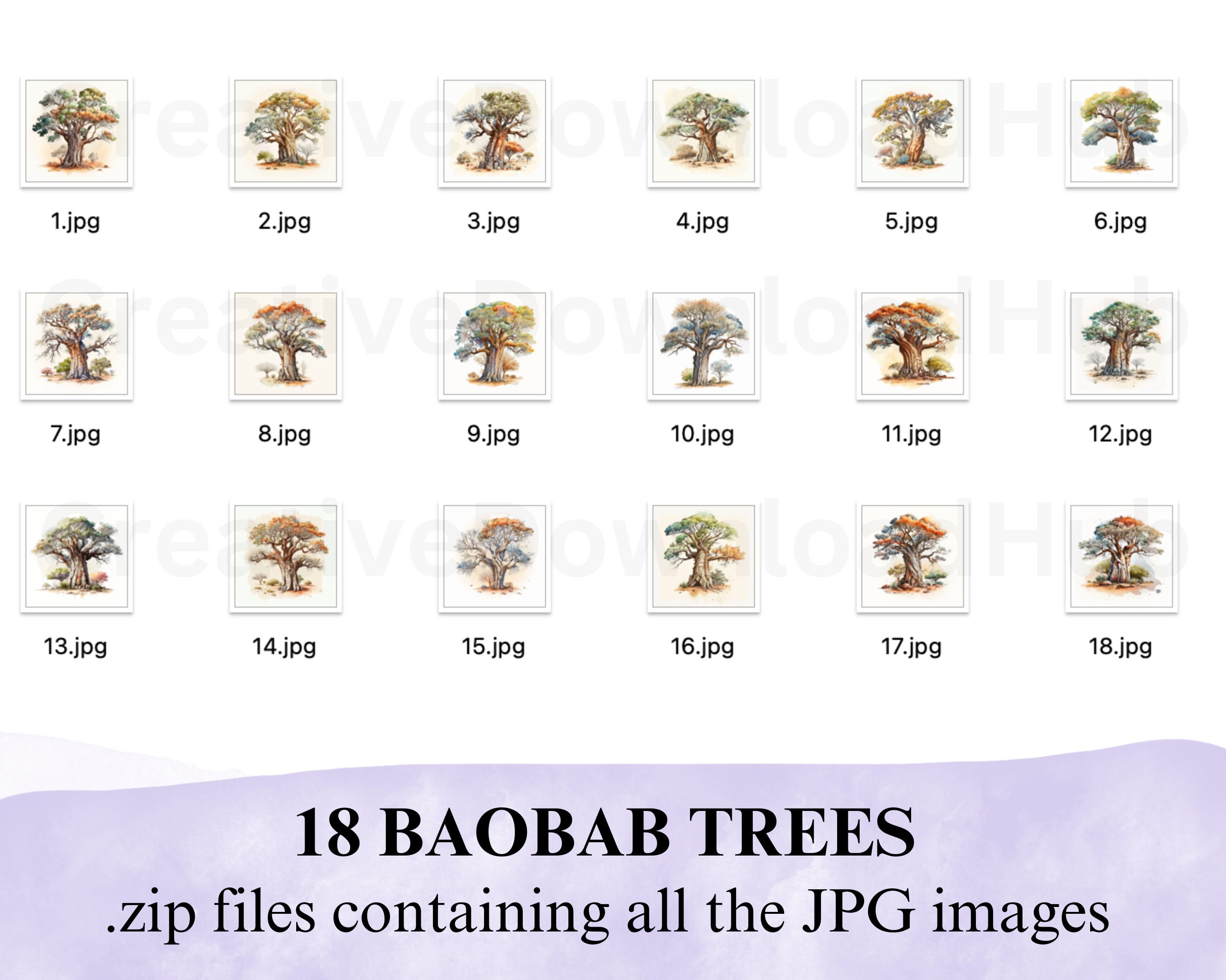 18 JPG Baobab Trees Watercolor Clipart Download, Baobab Trees JPG ...