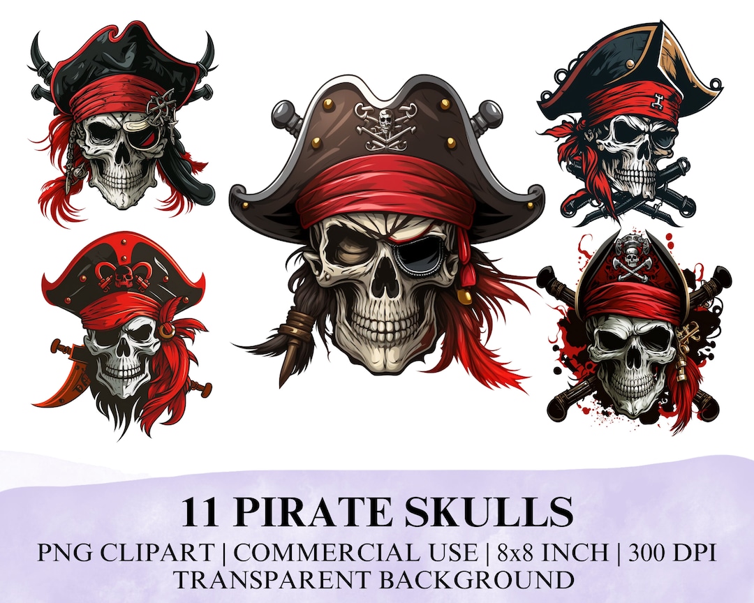 11 Pirate Skulls PNG Clipart, Pirate Captain Clipart, Skull Clipart ...