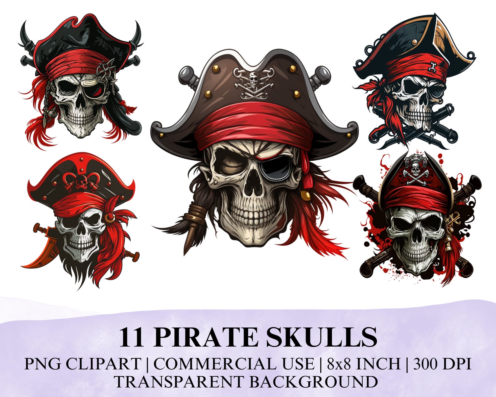 11 Pirate Skulls PNG Clipart, Pirate Captain Clipart, Skull Clipart ...