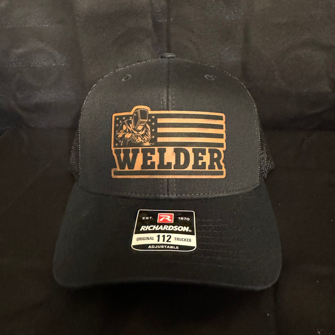 Welder Logo / Welder on American Flag / Blue Collar / Leather Patch Hat - Etsy