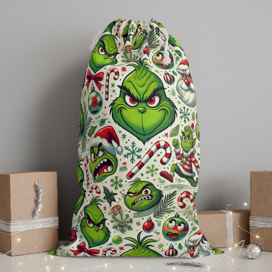 Sack Tote Bag With Grinch-inspired Mischievous Holiday Pattern ...