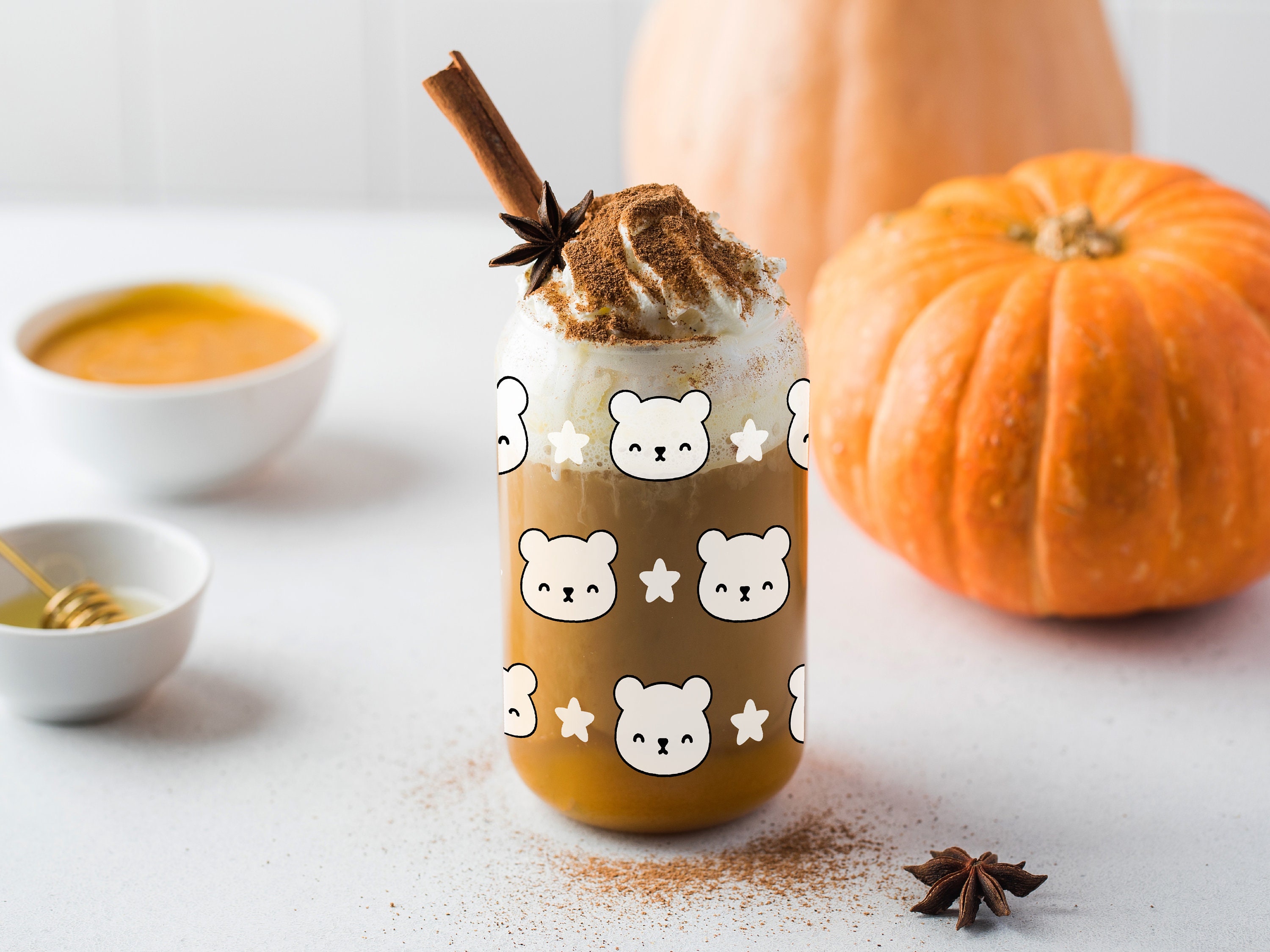 Kawaii Bear SVG for Cricut, 16oz Glass Can Wrap Design, 16oz Glass Can ...