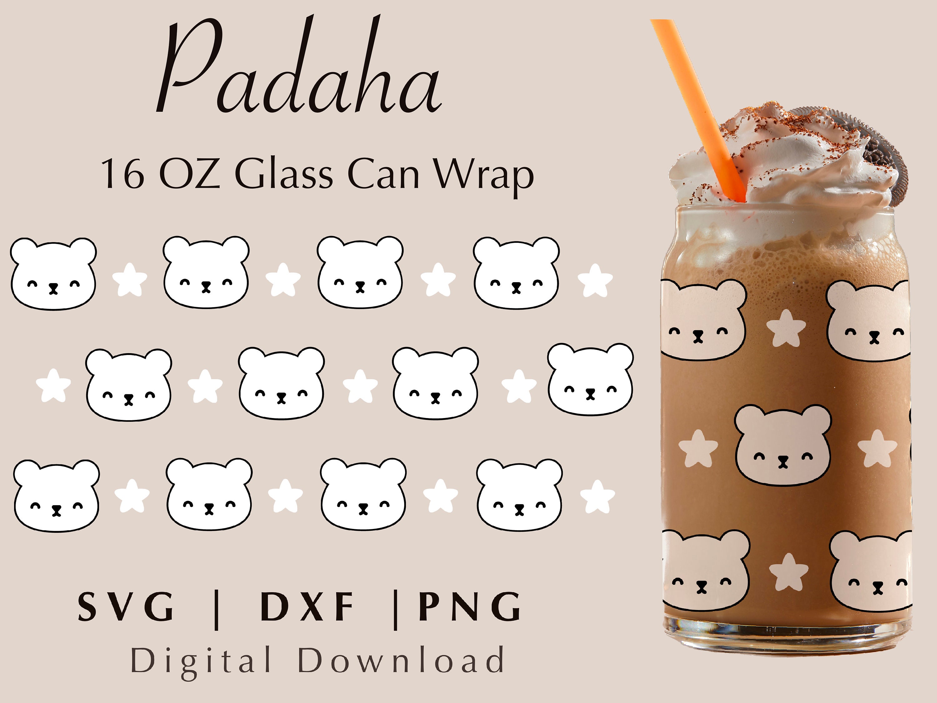 Kawaii Bear SVG for Cricut, 16oz Glass Can Wrap Design, 16oz Glass Can ...
