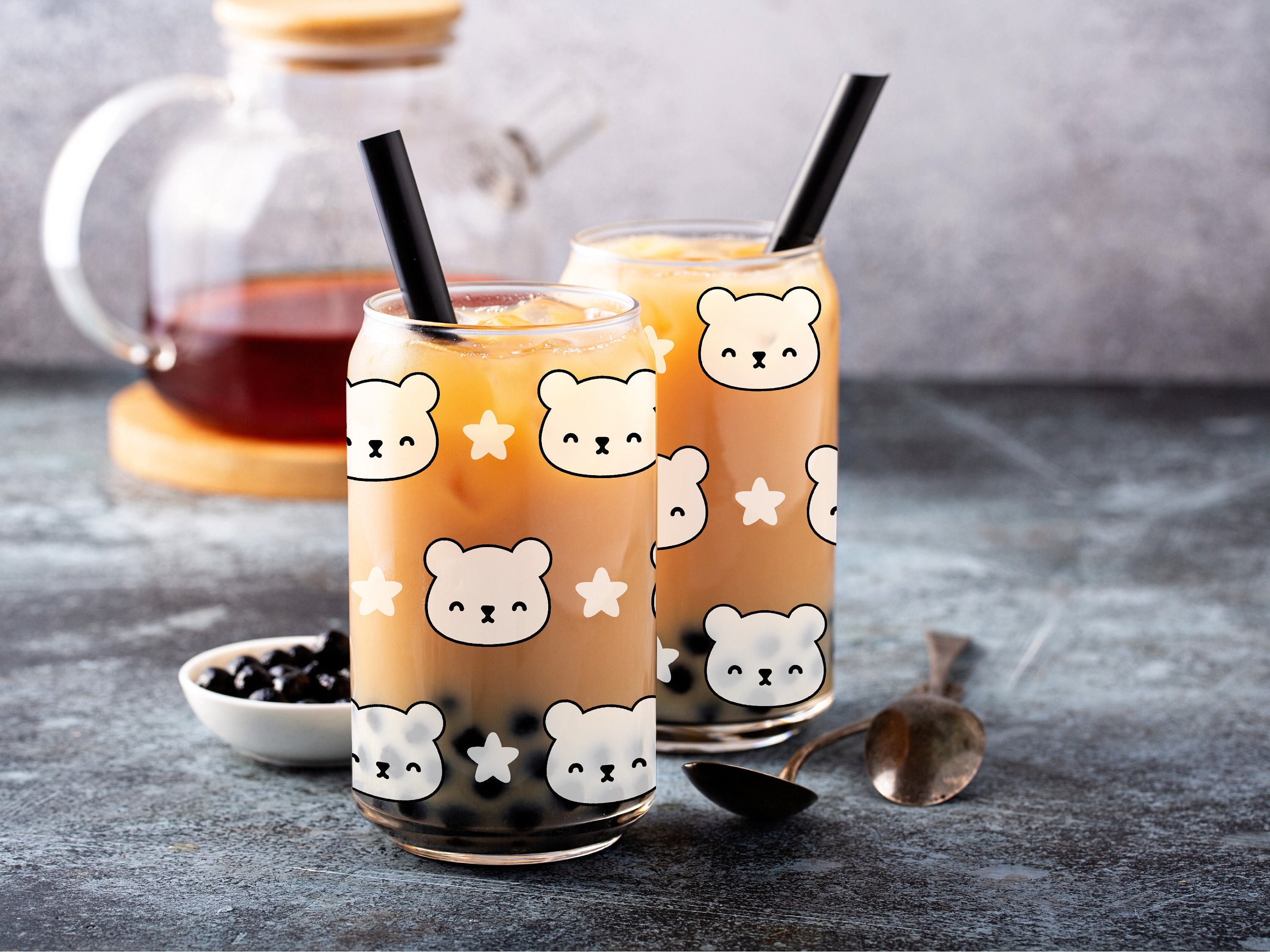 Kawaii Bear SVG for Cricut, 16oz Glass Can Wrap Design, 16oz Glass Can ...