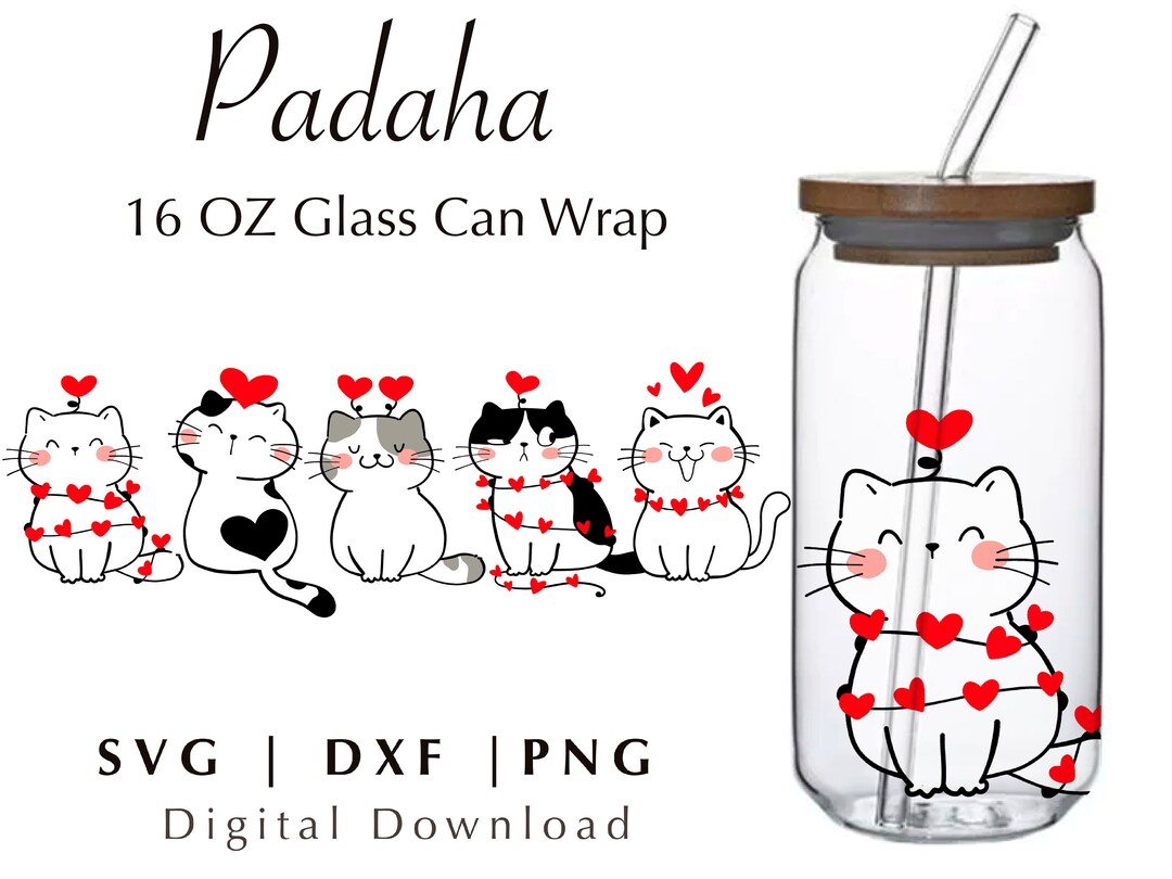 MEOW FRIENDS Valentine SVG for Cricut, 16oz Glass Can Wrap Design ...