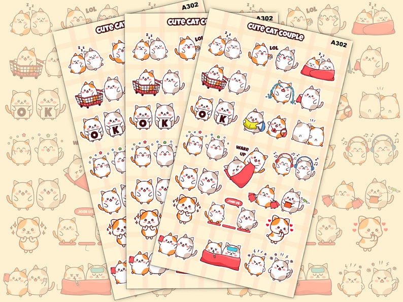 CUTE CAT COUPLE Sticker Sheet Png Download, Digital Sticker Sheet ...