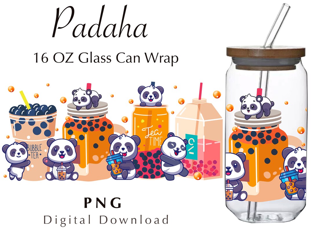 Panda Boba Tea PNG for Sublimationcup, 16oz Glass Can Wrap Design ...