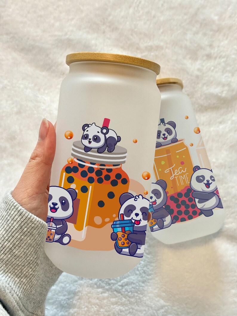 Panda Boba Tea PNG for Sublimationcup, 16oz Glass Can Wrap Design ...