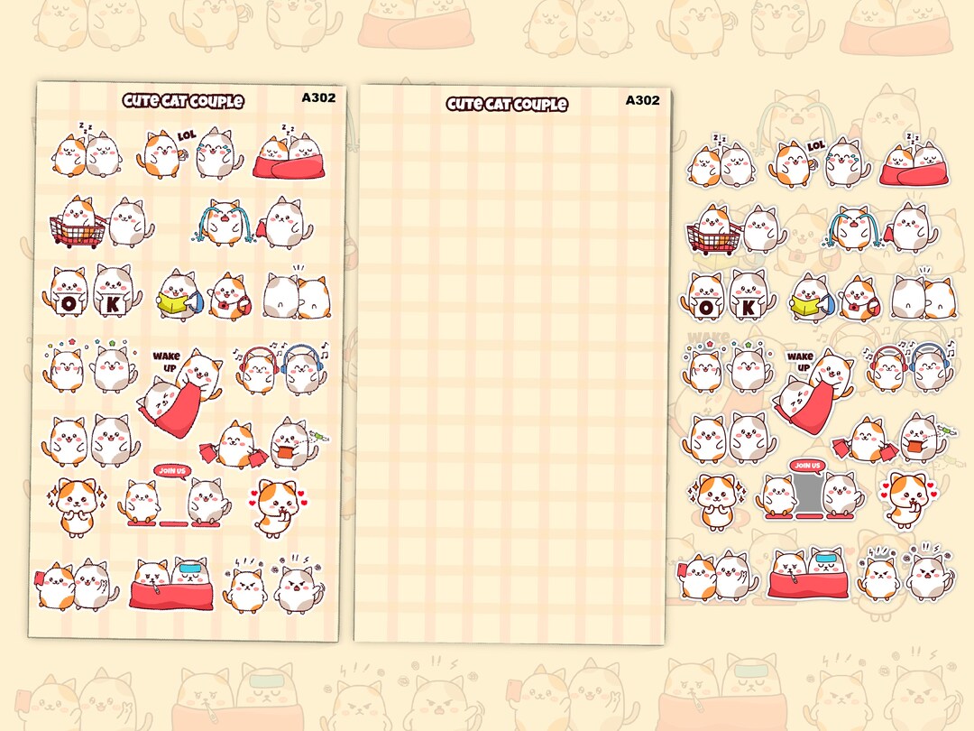 CUTE CAT COUPLE Sticker Sheet Png Download, Digital Sticker Sheet ...