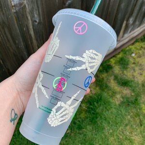 Skeleton Peace Sign Custom Starbucks 24oz. Reusable Coffee Cold Cup - Etsy