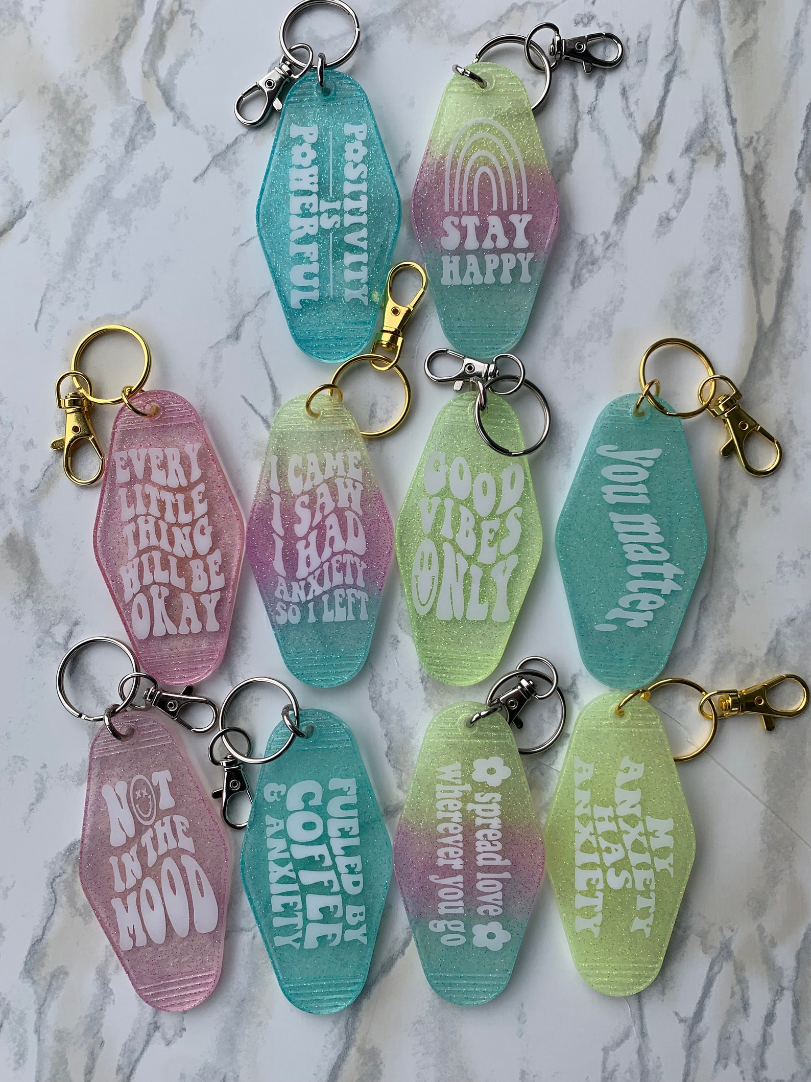 Glitter Retro Motel Keychain Positive Mental Health Anxiety - Etsy