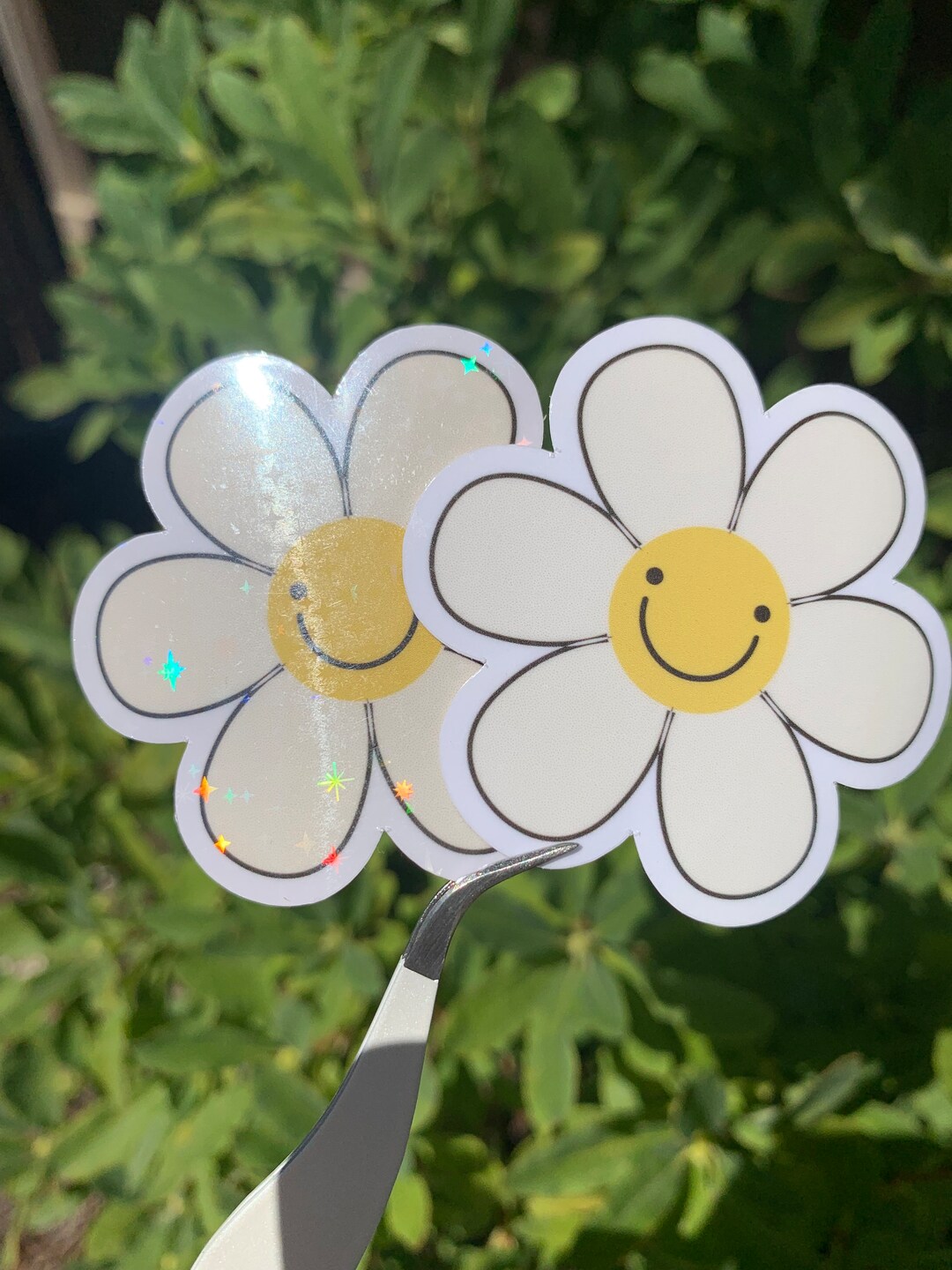 Happy Smiley Face Flower Sticker | Glossy or Holographic Finish - Etsy