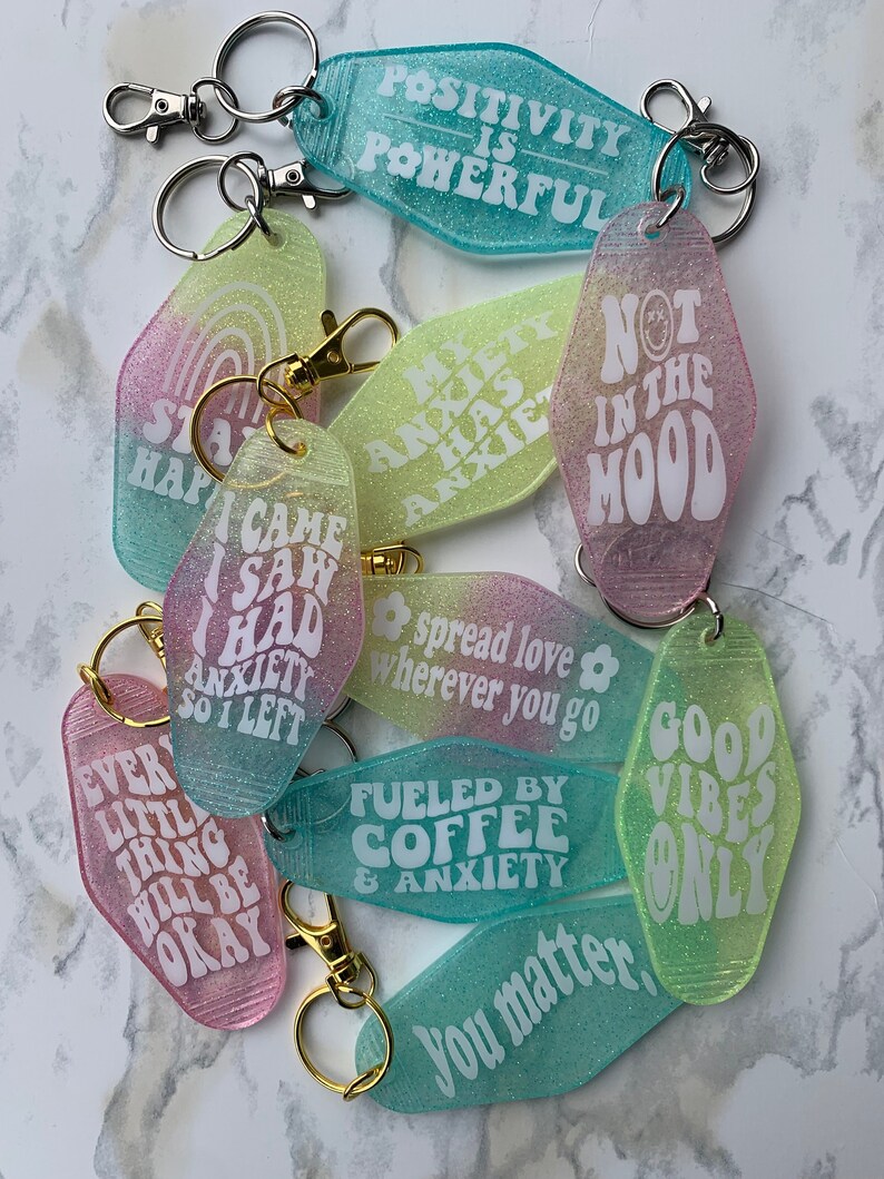 Glitter Retro Motel Keychain Positive Mental Health Anxiety - Etsy