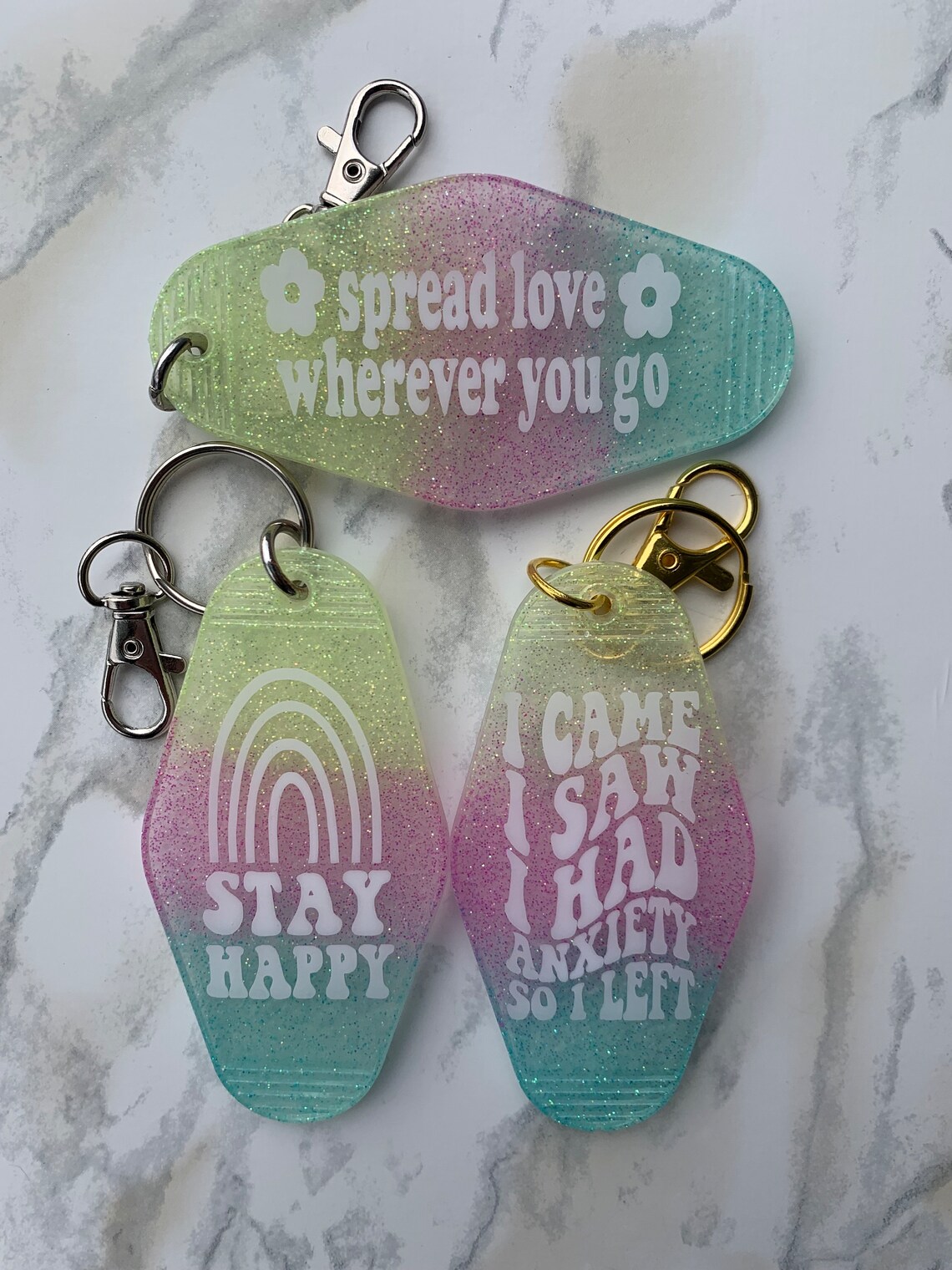 Glitter Retro Motel Keychain Positive Mental Health Anxiety - Etsy