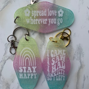 Glitter Retro Motel Keychain Positive Mental Health Anxiety - Etsy
