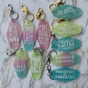 Glitter Retro Motel Keychain Positive Mental Health Anxiety - Etsy