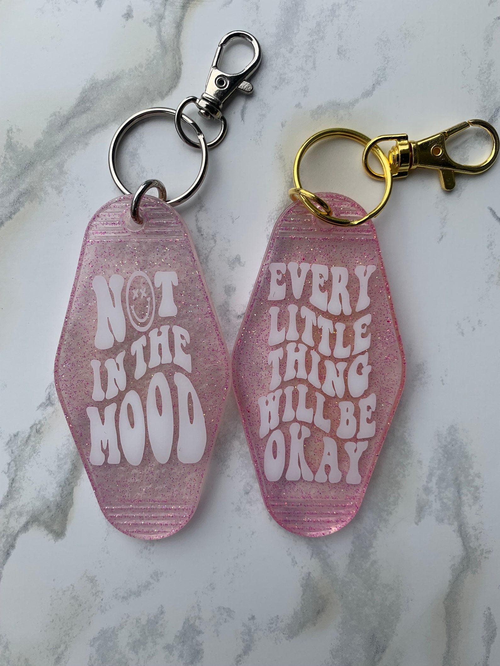 Glitter Retro Motel Keychain Positive Mental Health Anxiety - Etsy