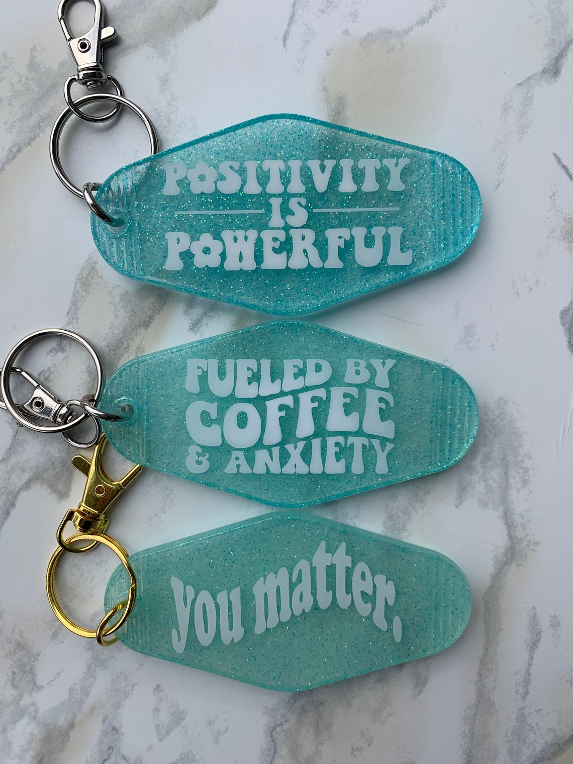 Glitter Retro Motel Keychain Positive Mental Health Anxiety - Etsy