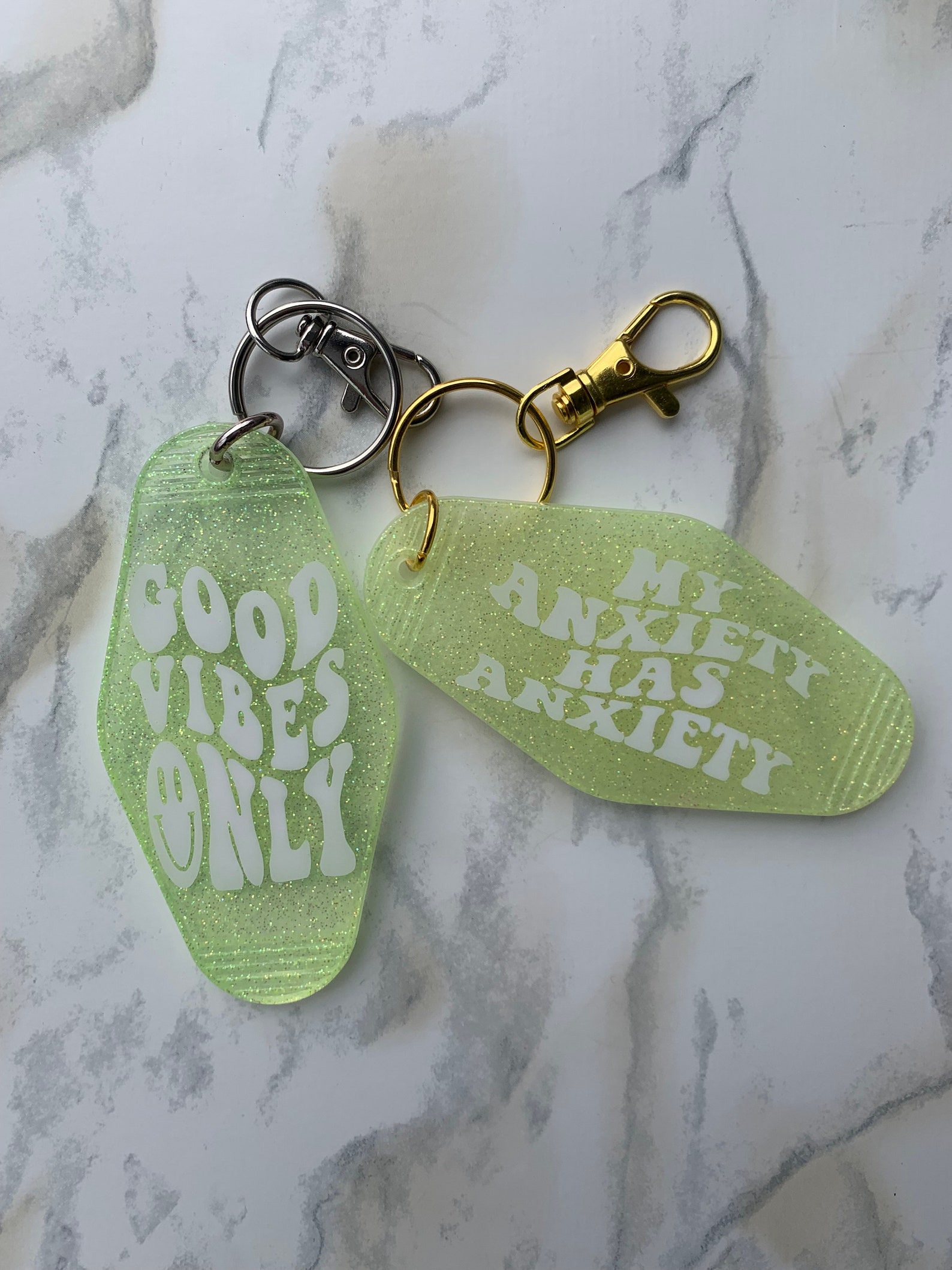 Glitter Retro Motel Keychain Positive Mental Health Anxiety - Etsy